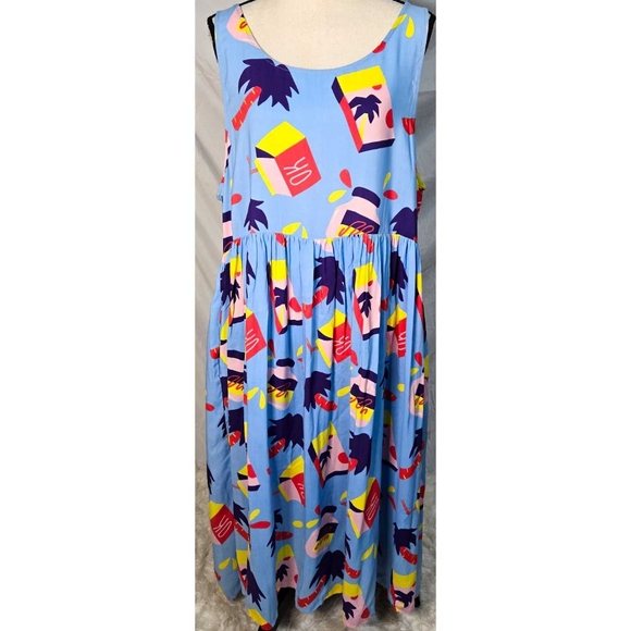 Nooworks | Dresses | Nooworks Naomi Snacks Dress Blue Pleated A Line ...